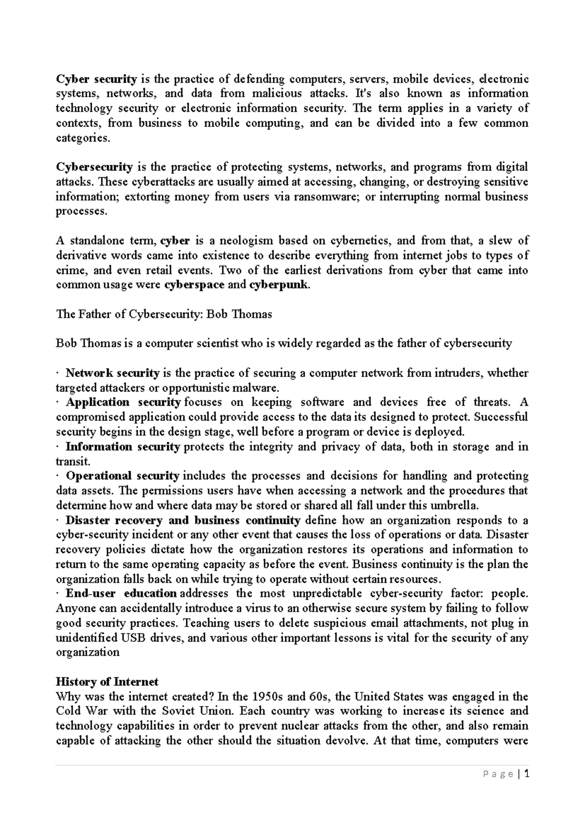 History of Internet - Cyber security is the practice of defending ...