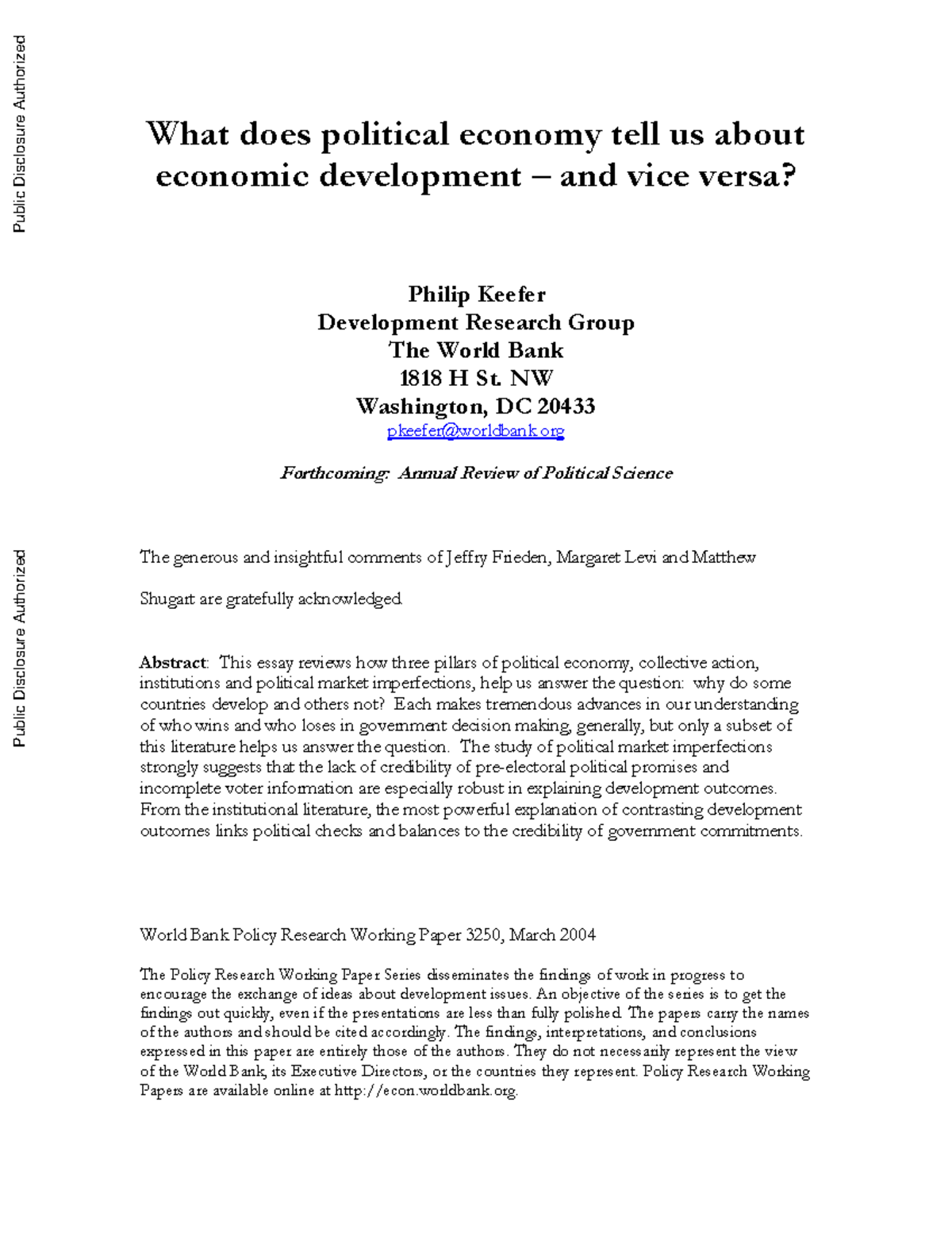 Keefer 2004: Insights from Political Economy on Economic Development ...