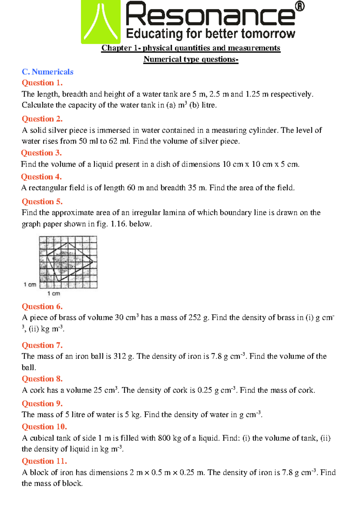 Chapter: Physical Quantities & Measurements Numerical Questions - Studocu