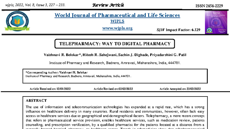 Telepharmacy: Enhancing Access to Pharmaceutical Care in Rural Areas ...