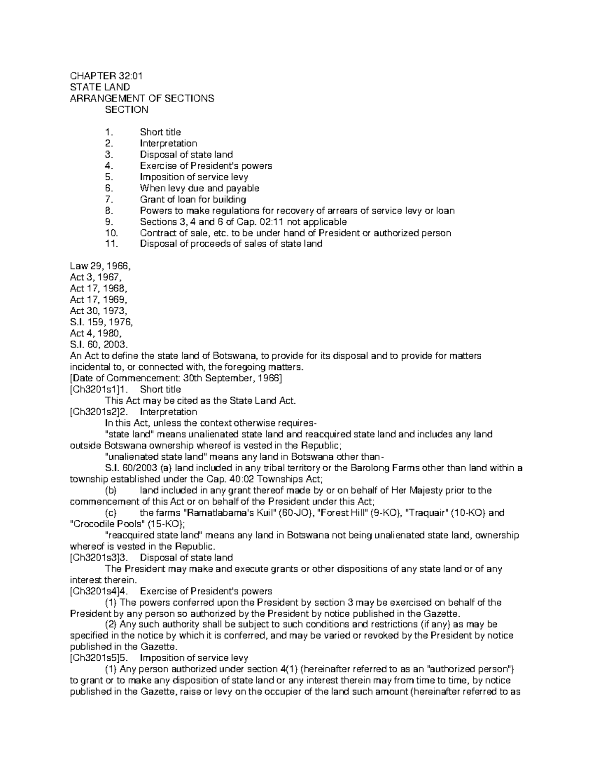 State Land Act - Botswana Legal Overview & Analysis Notes - Studocu