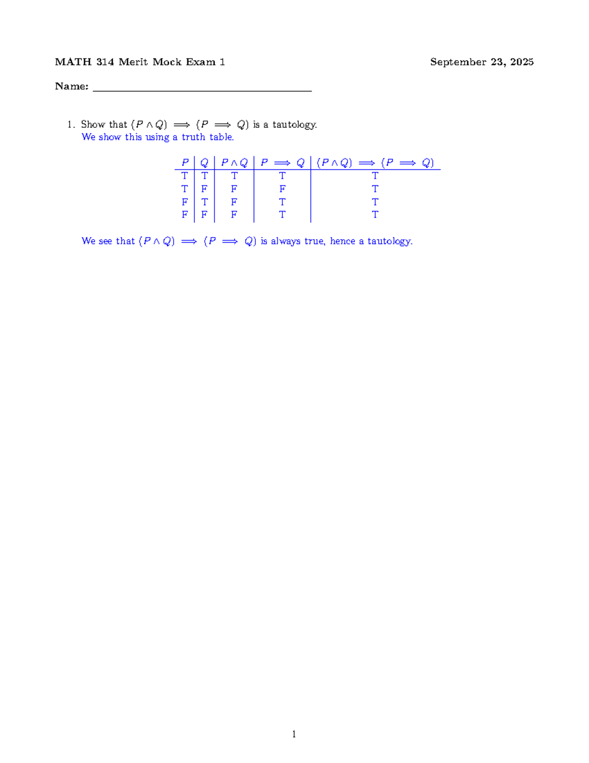MATH 314 Final Exam Mock - Tautologies and Set Theory Proofs - Studocu