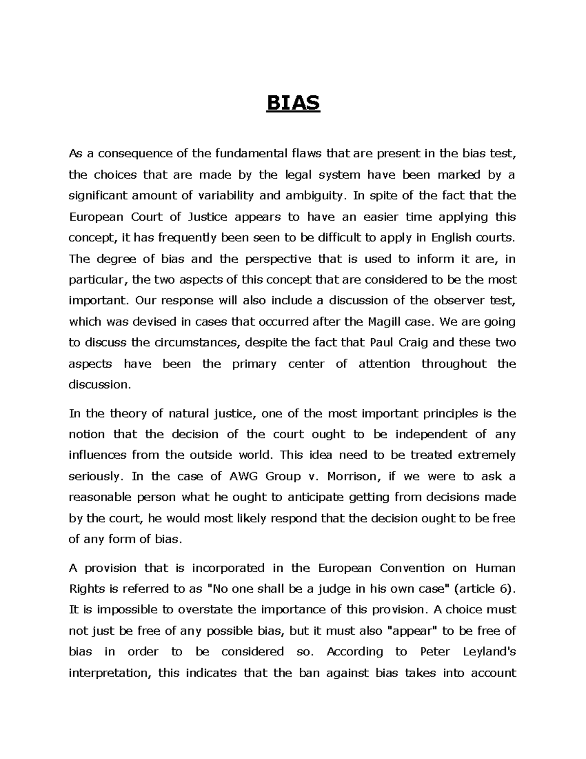 Bias for Aliza - good essay so get good marks - BIAS As a consequence ...