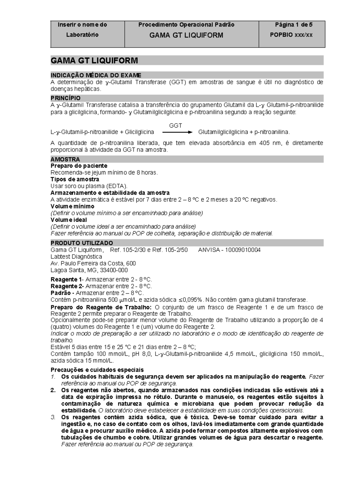 GAMA GT Liquiform POP: Procedimento Operacional Padrão - Studocu