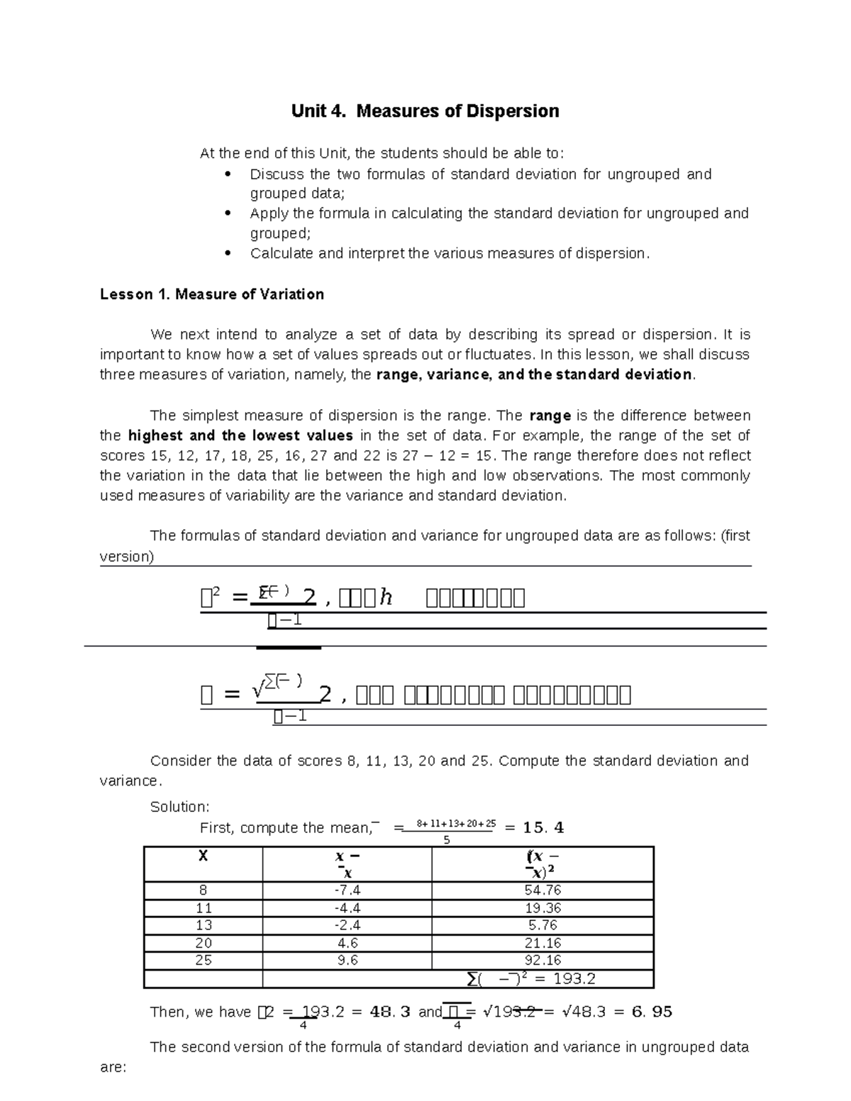 Unit 4 - UNIT 4-ECONOMIC DEVELOPMENT - Unit 4. Measures of Dispersion ...