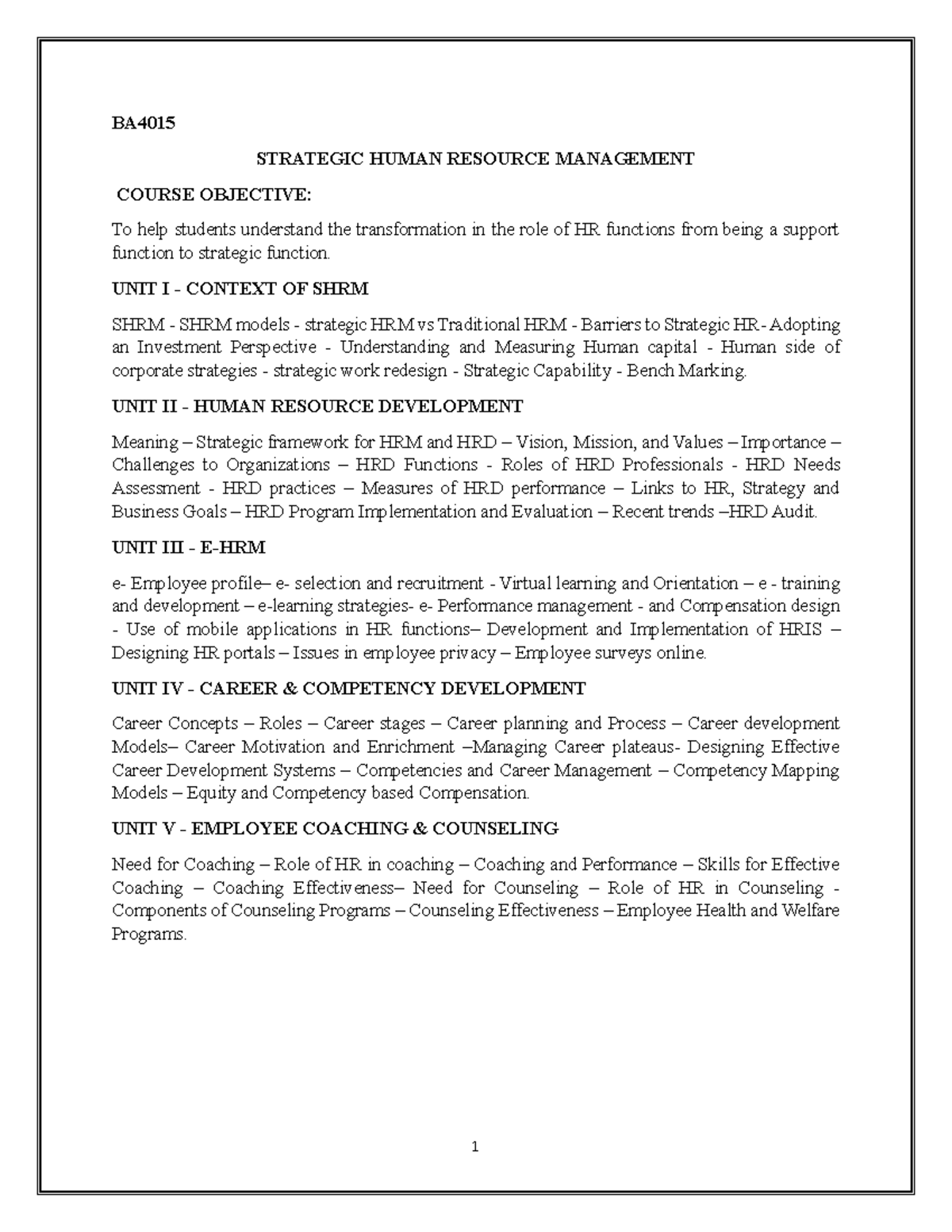 BA - Strategic Human Resource Management Overview and Insights - Studocu