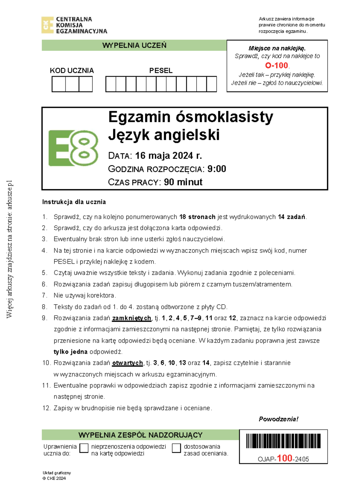 E8-2024: Arkusz Egzaminu Ósmoklasisty z Języka Angielskiego - Studocu