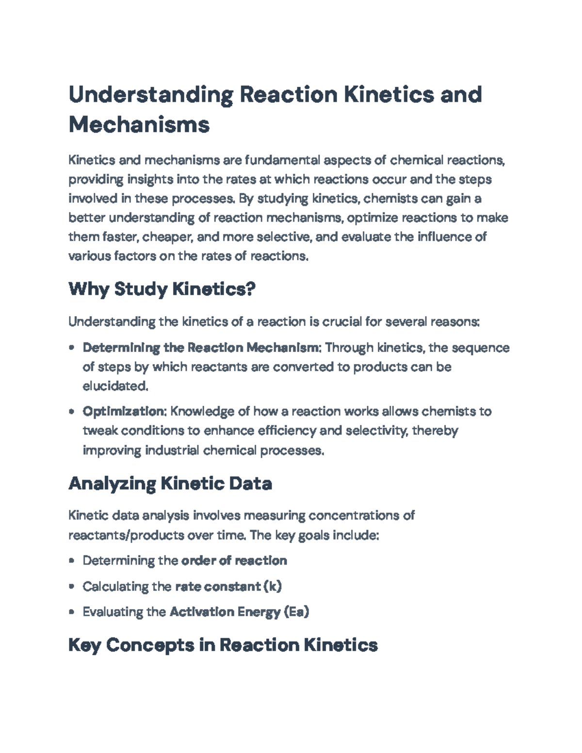 Understanding Reaction Kinetics and Mechanisms: Key Concepts and ...