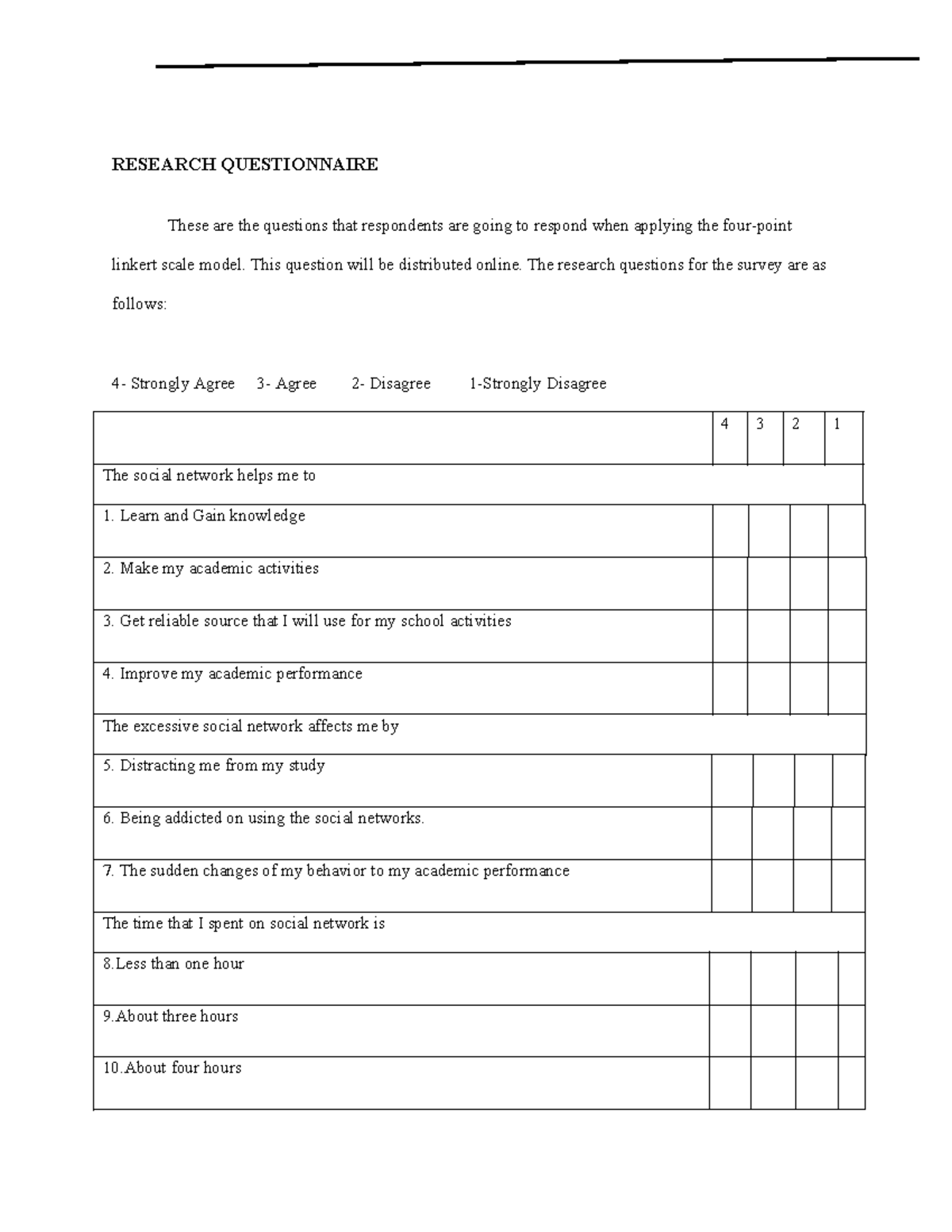 Research Questionnaire - RESEARCH QUESTIONNAIRE These are the questions ...