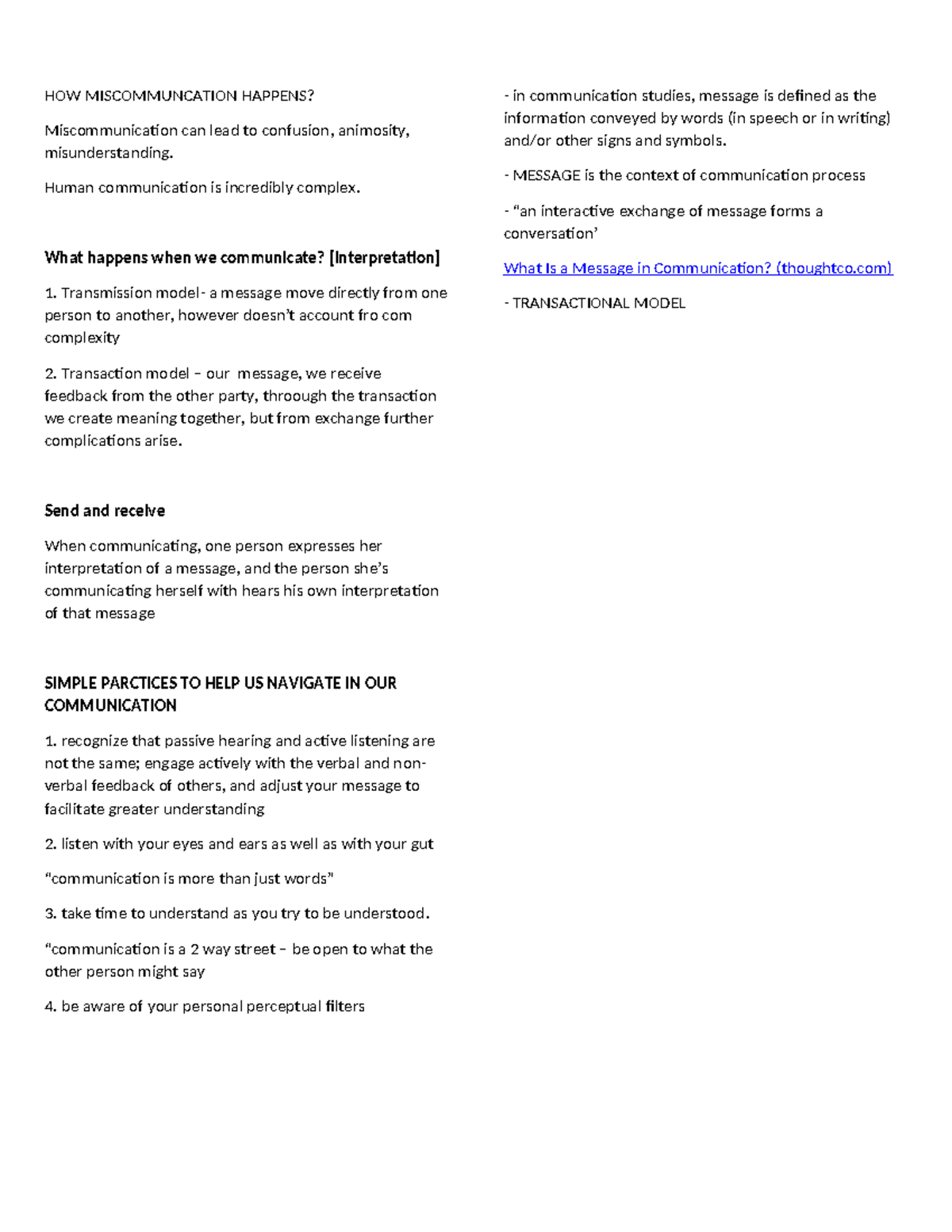 Activitiess answers - notes - HOW MISCOMMUNCATION HAPPENS ...