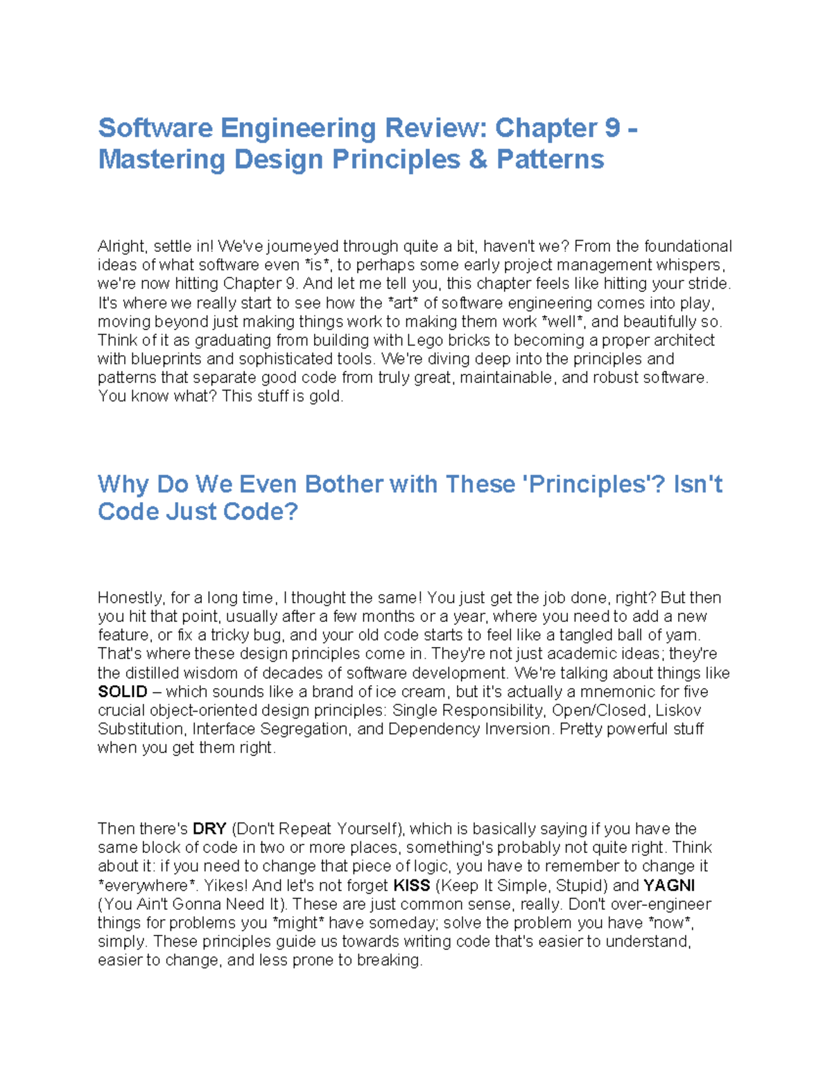 Software Engineering Review: Chapter 9 Design Principles & Patterns ...