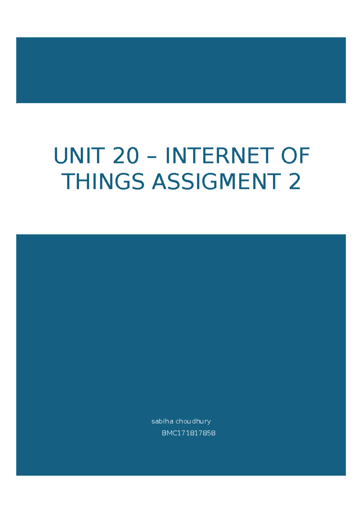 Unit 20 IoT Assignment 2: Developing Smart Farming Solutions - Studocu