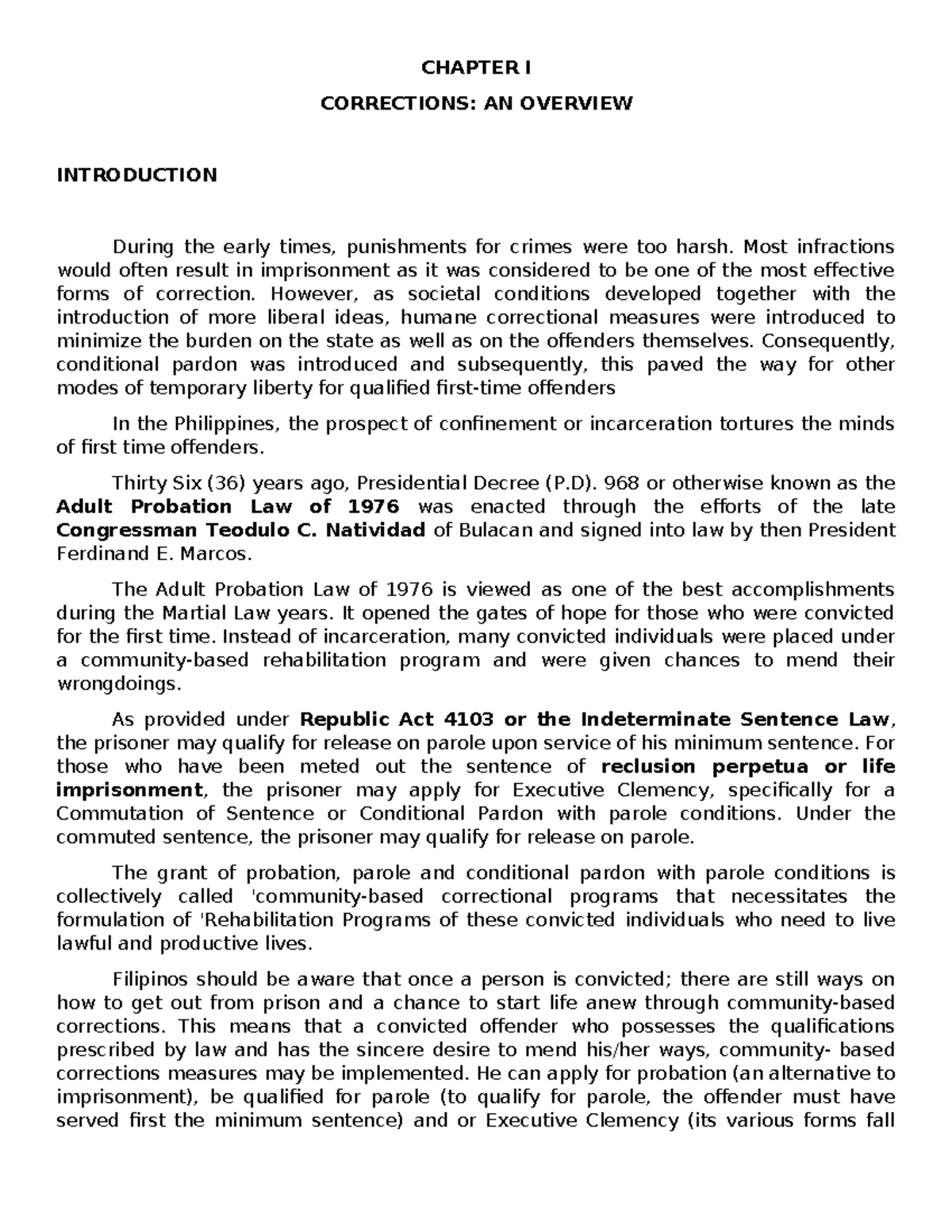 Chapter I corrections: an overview of the Philippine correctional ...