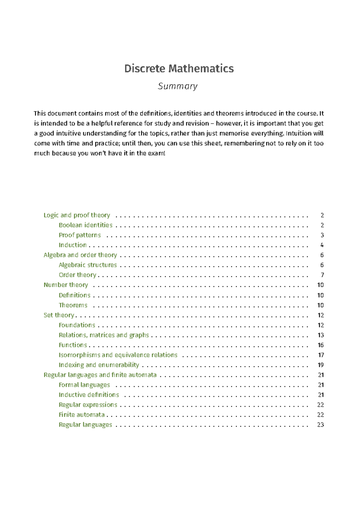 Discrete Mathematics (MATH101) Summary and Key Concepts - Studocu