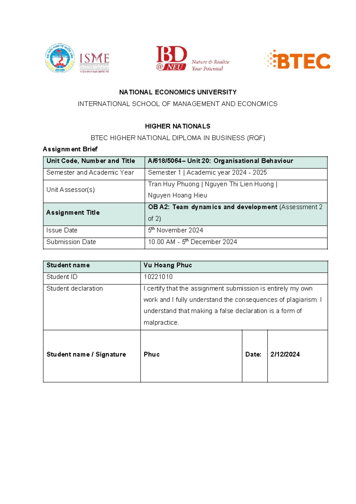 10221010 Individual OB A2 - NATIONAL ECONOMICS UNIVERSITY INTERNATIONAL ...