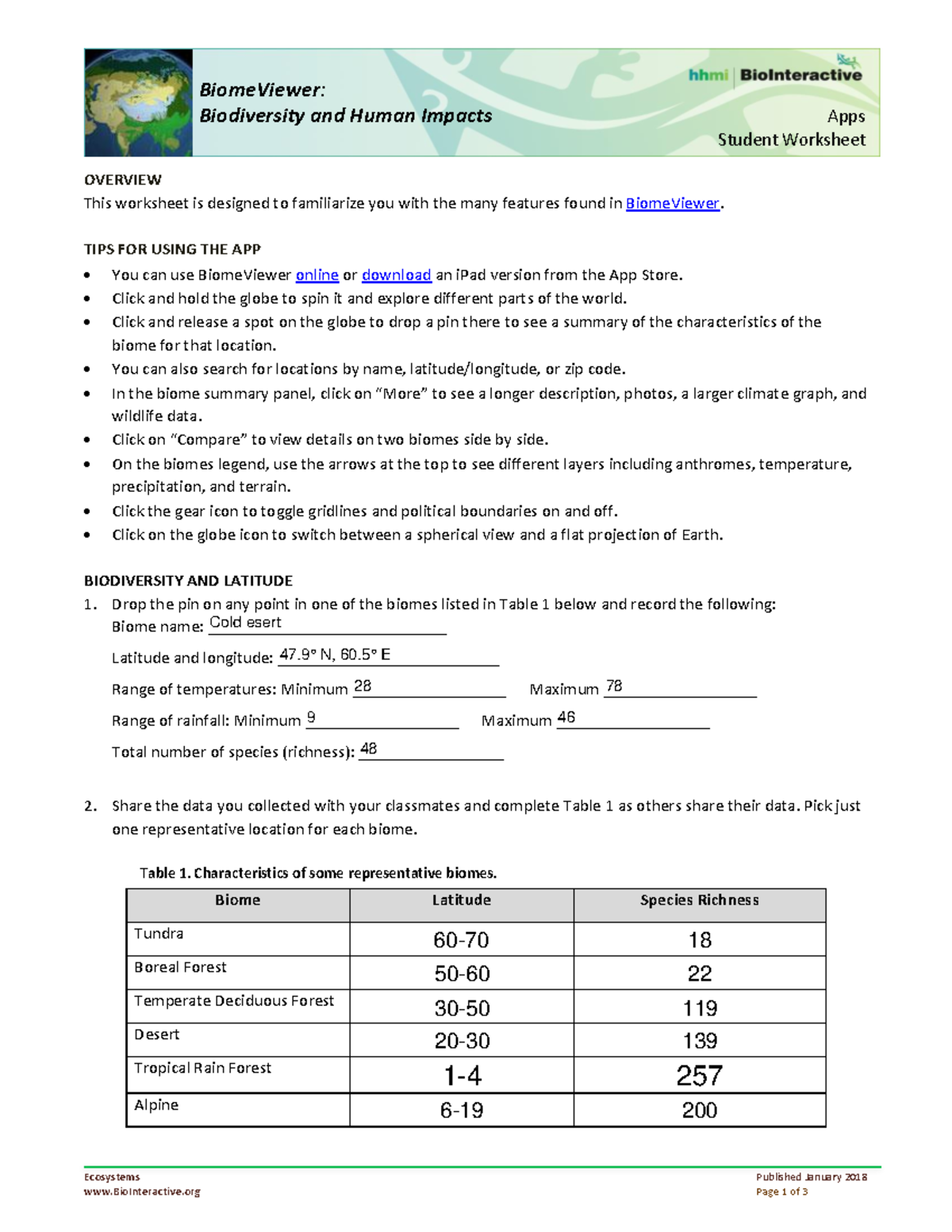 BiomeViewer Student Worksheet: Exploring Biodiversity Impacts - Studocu