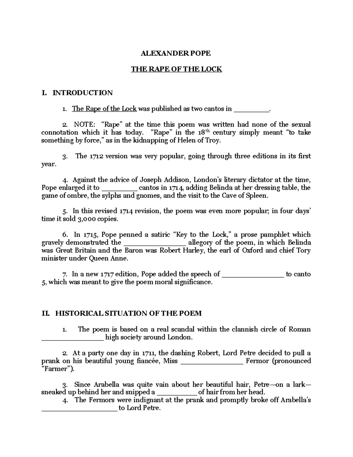 Alexander Pope's "The Rape of the Lock": A Comprehensive Study Guide ...