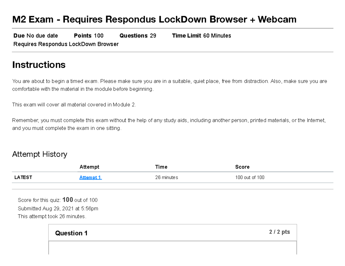 M2 Final Exam: Respondus LockDown Browser Requirements for Nutrition ...