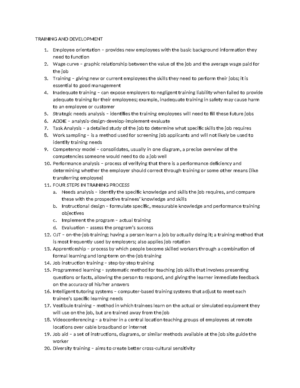 Training and Development: Key Concepts and Methods - Studocu