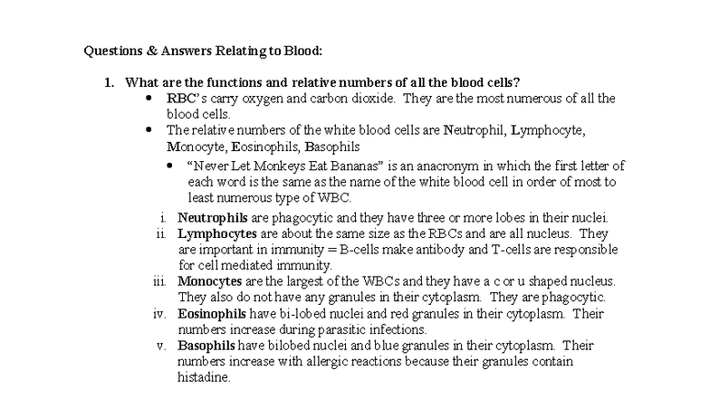 Blood Questions & Answers: Functions, Types, & Rh Factor - Studocu