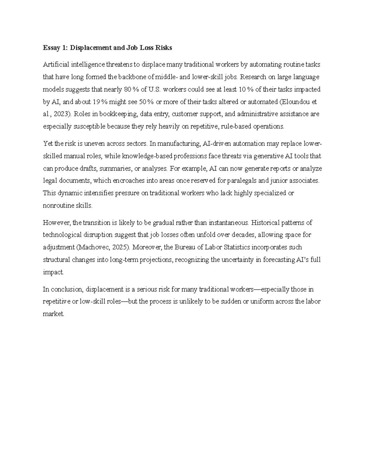 Essay 11: AI's Impact on Job Displacement Risks - Studocu