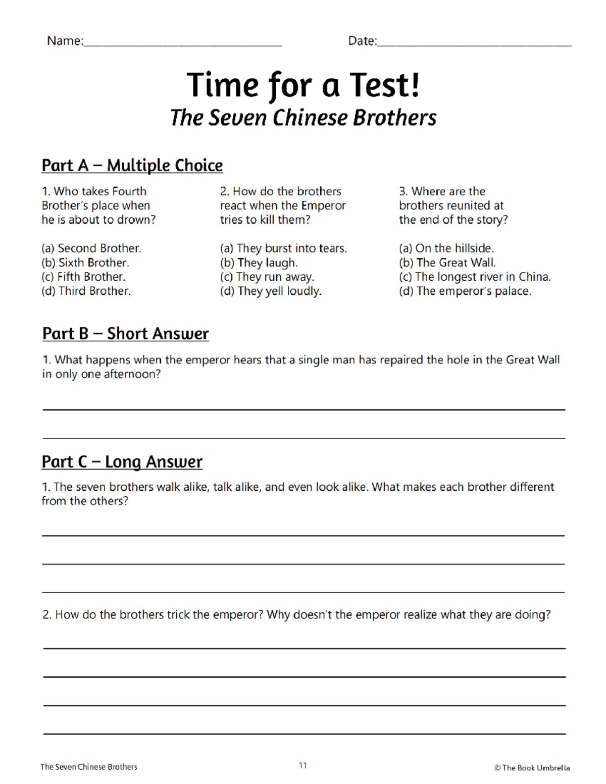 The Seven Chinese Brothers Story Study - Test Prep 1 - Studocu