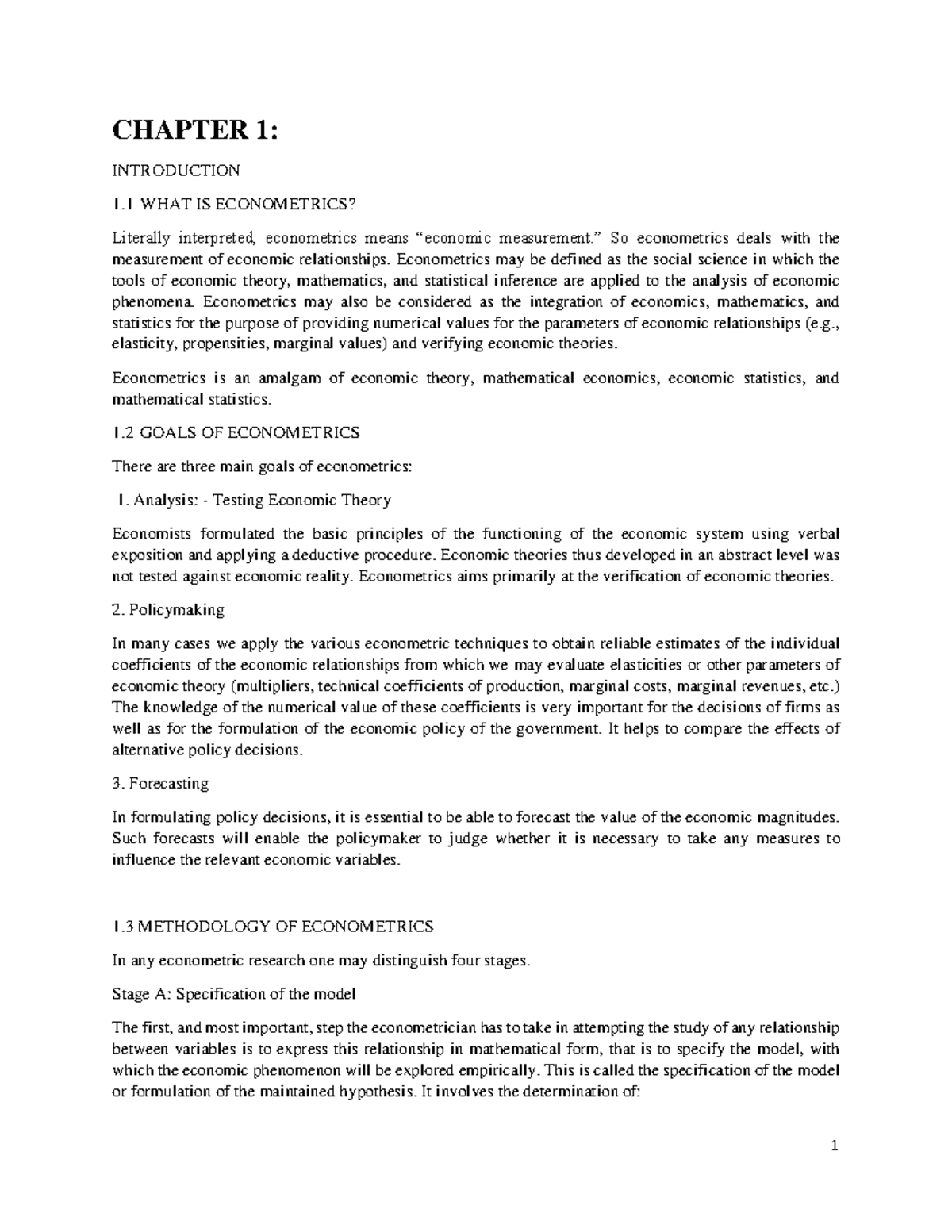 Applied Econometrics for Management: Chapter 1 Overview - Studocu