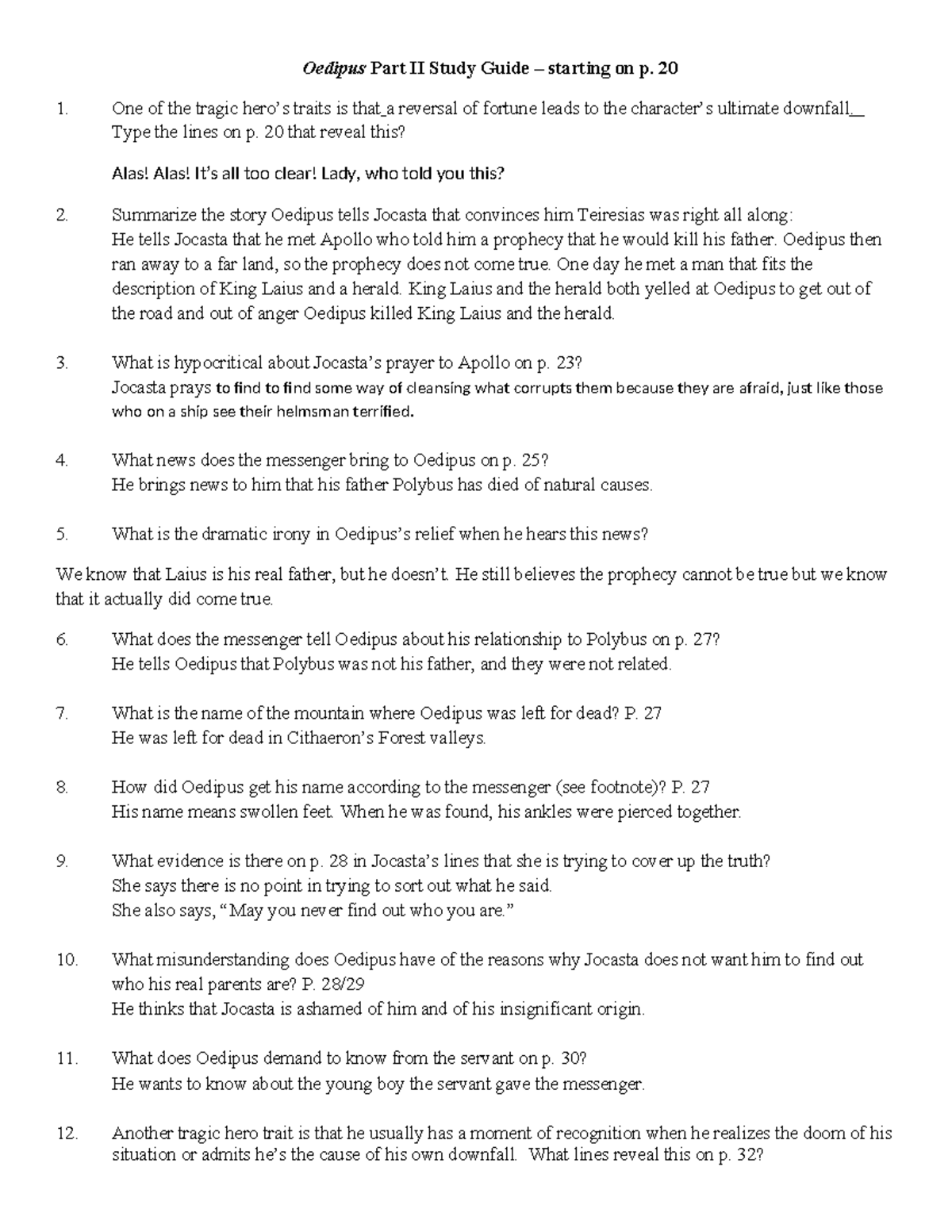 Oedipus Part II Study Guide (ENG 101): Themes, Characters & Irony - Studocu
