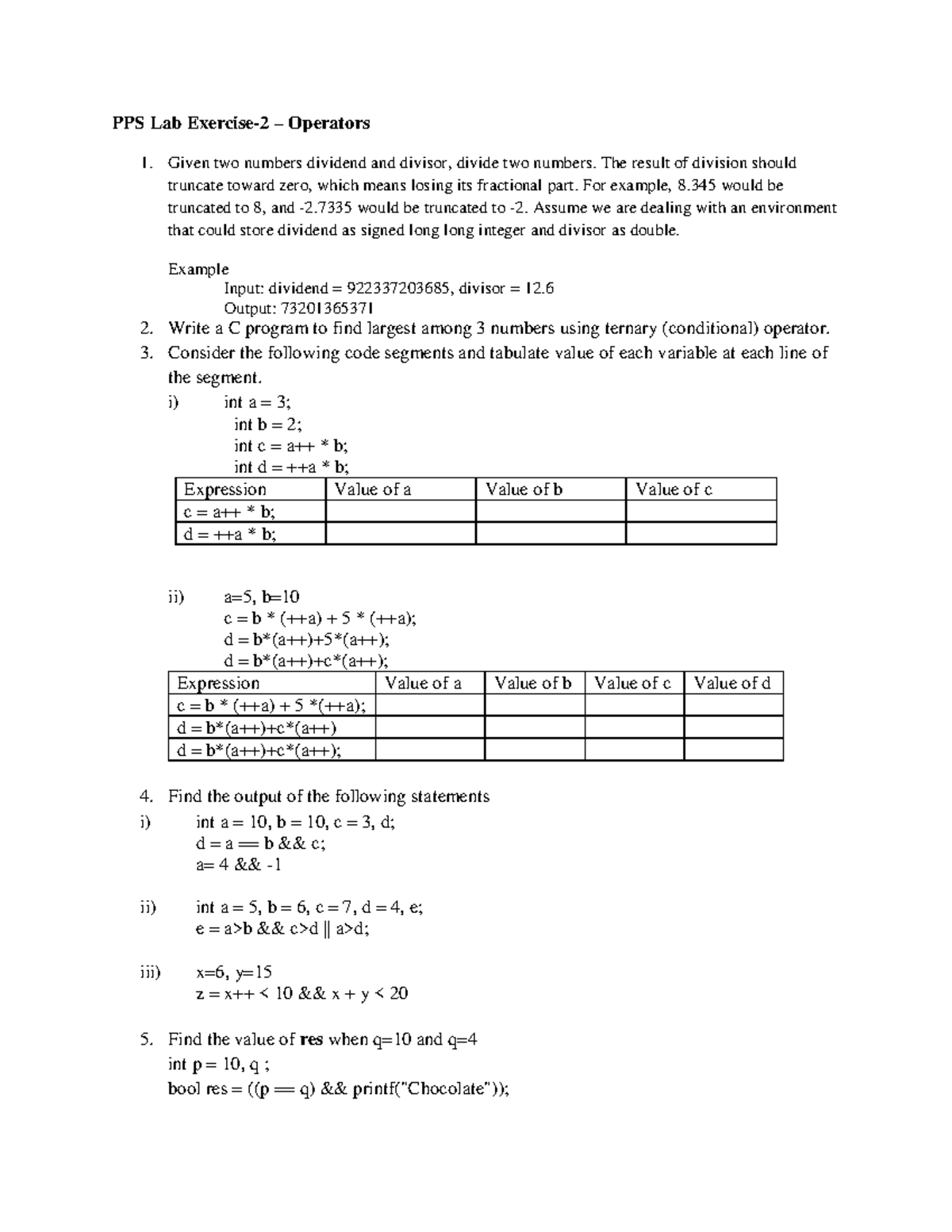 PPS Lab: Exp 2 - Data Types & Operators Overview - Studocu