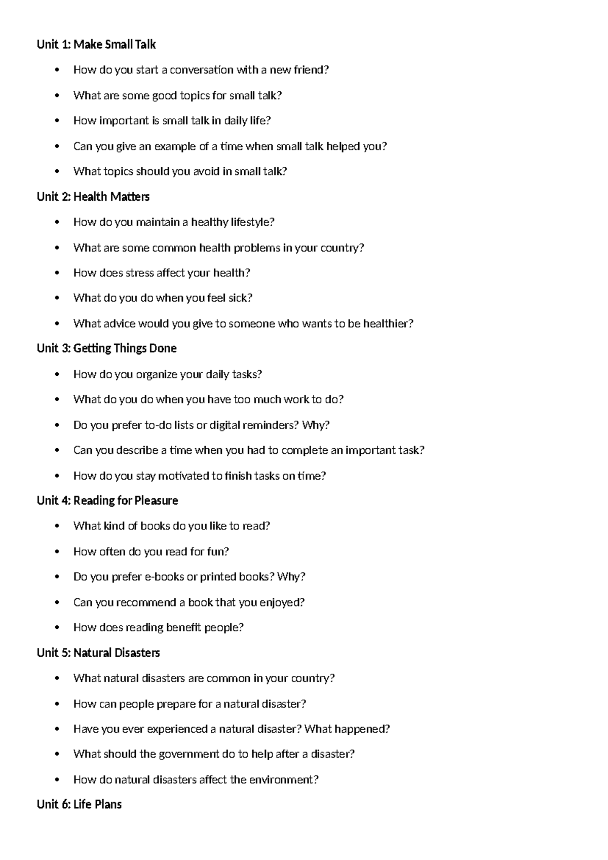 Speaking LV4: Small Talk, Health, Tasks, Reading & More - Studocu