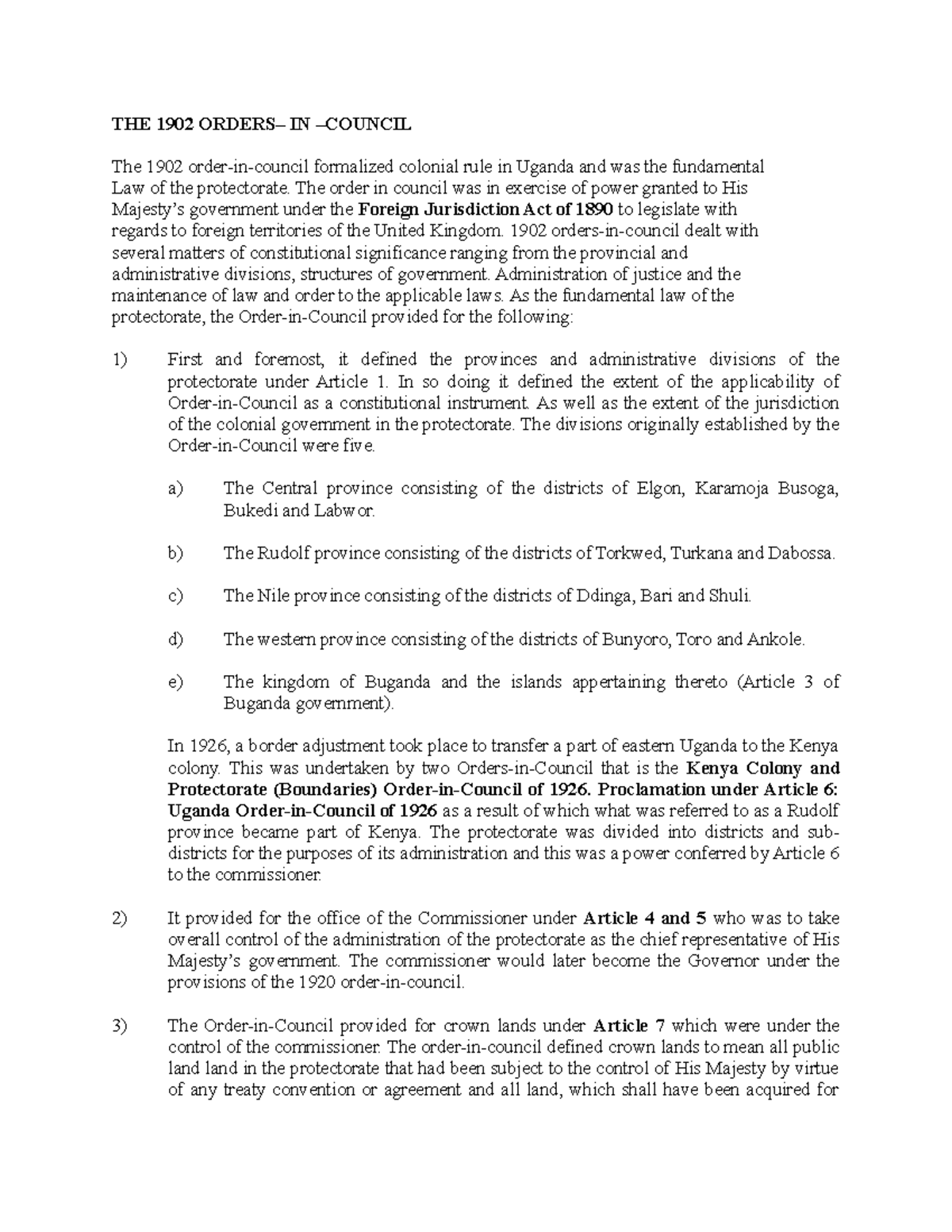 1902 Order-in-Council: Constitutional Framework and Implications - Studocu