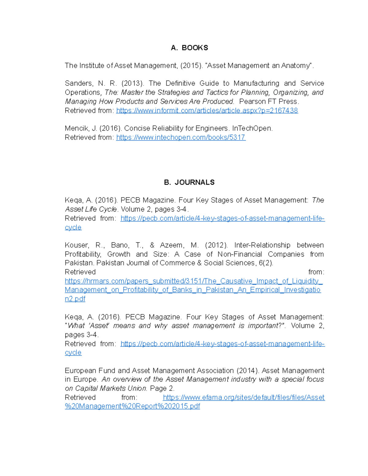 Asset Management Bibliography: Key Resources and Publications - Studocu