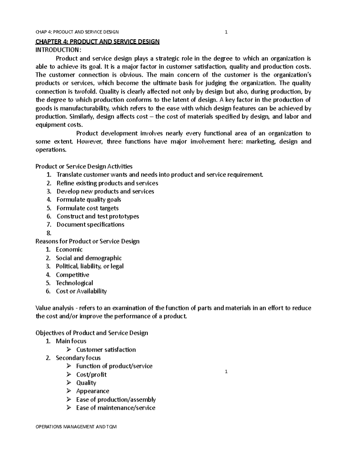 Chapter 4 Product and Service Design - 1 CHAPTER 4: PRODUCT AND SERVICE ...