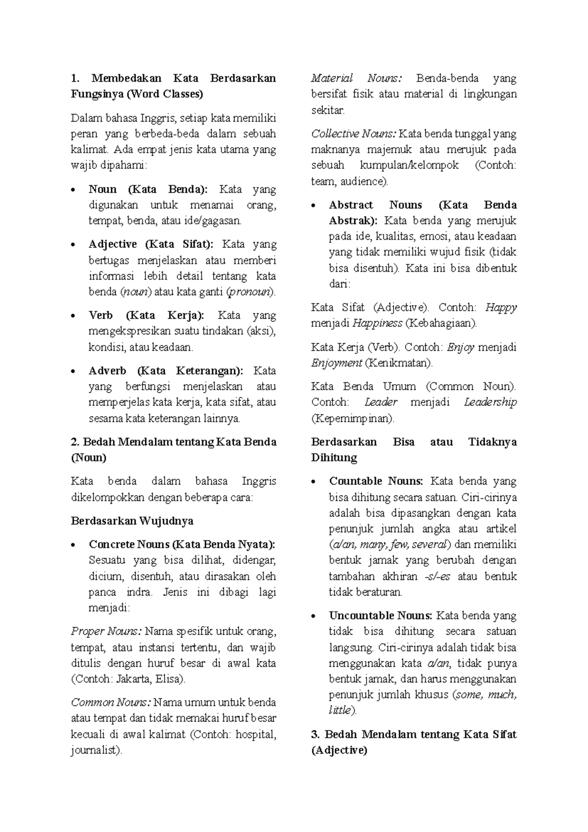 Materi Bahasa Inggris Komunikasi: Memahami Kelas Kata dan Fungsinya ...