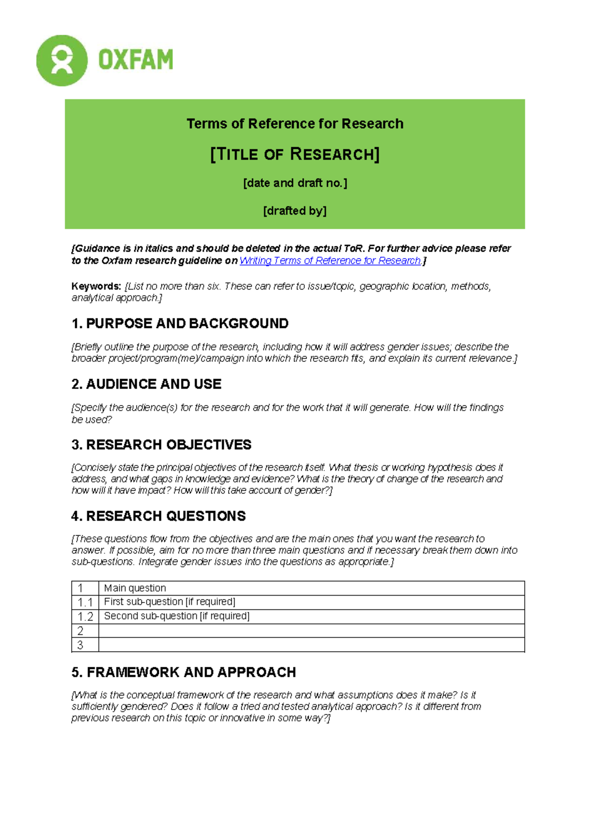 ML 221112: Terms of Reference for Gender Research Guidelines - Studocu