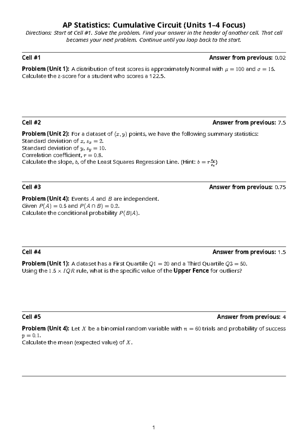 AP Statistics: Cumulative Review (Units 1-4) - Studocu