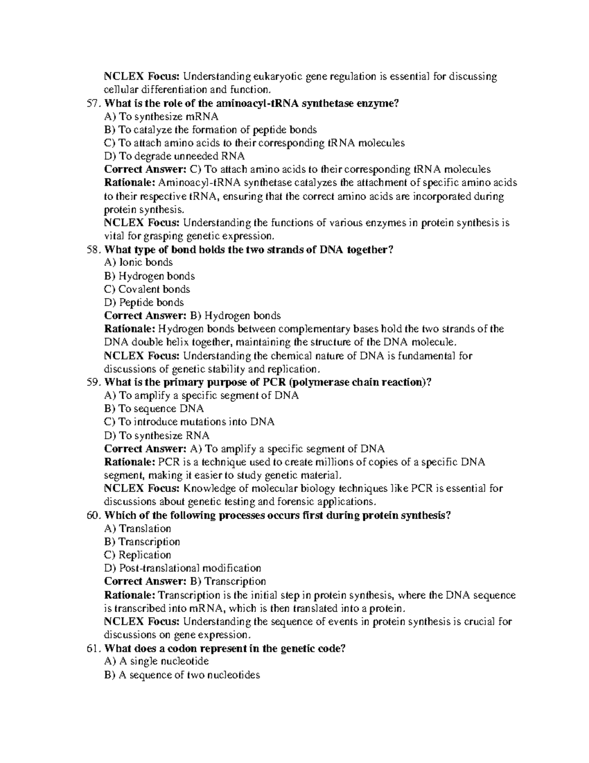 NCLEX Focus: Key Concepts in Genetics & Protein Synthesis Test Bank ...