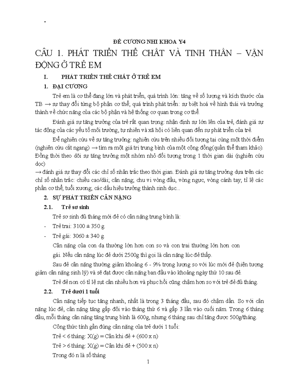 Đề cương Cuối kỳ Nhi Khoa Y4: Phát triển thể chất và tinh thần trẻ em ...