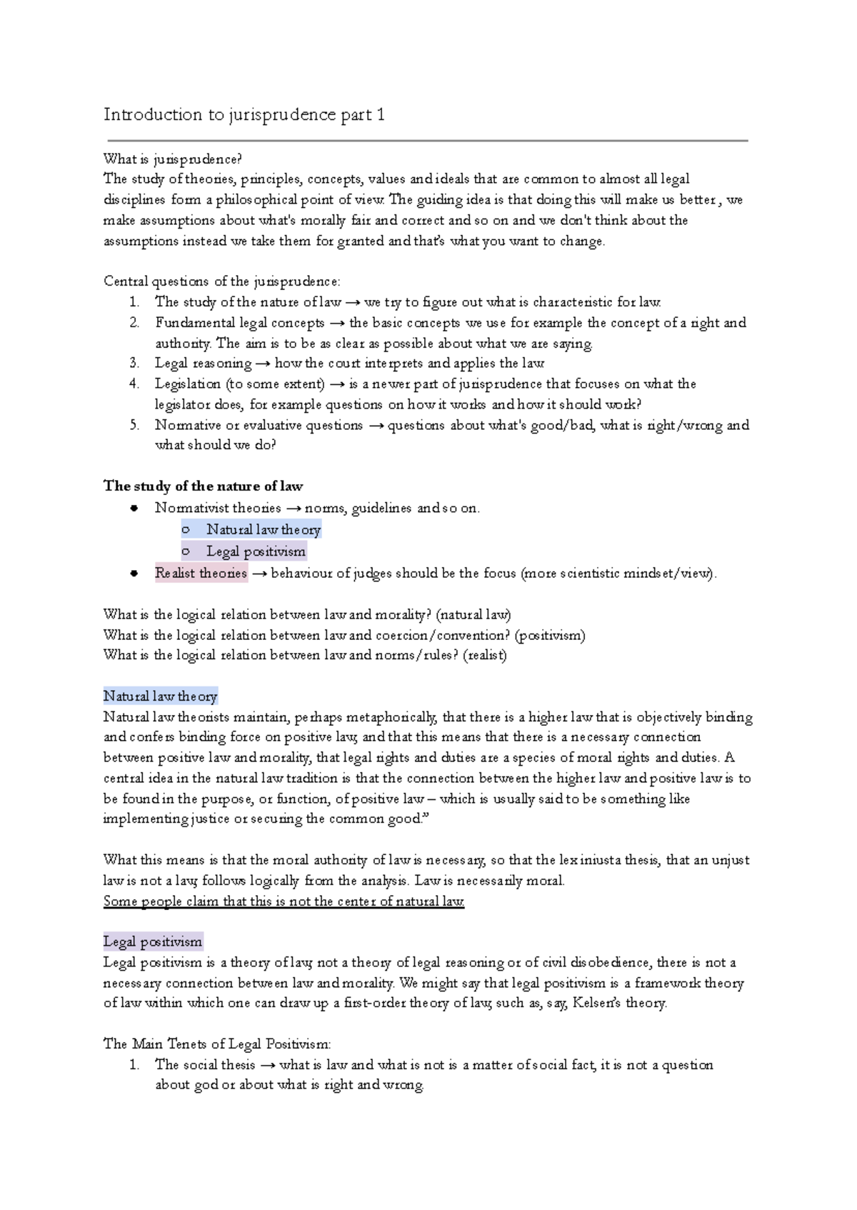 JUR 101: Introduction to Jurisprudence - Key Theories & Concepts - Studocu