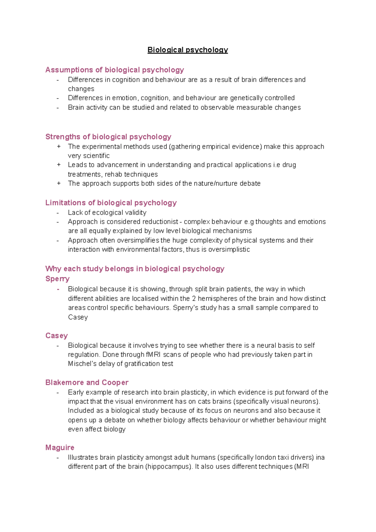 Biological Psychology Overview: Key Assumptions & Applications (PSY101 ...