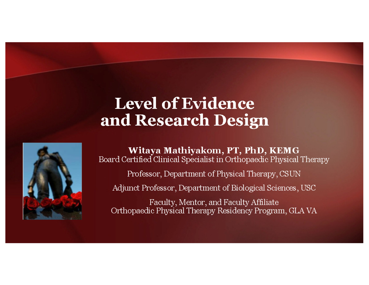 Foundations of Clinical Research: Design & Evidence Levels (PT 101 ...