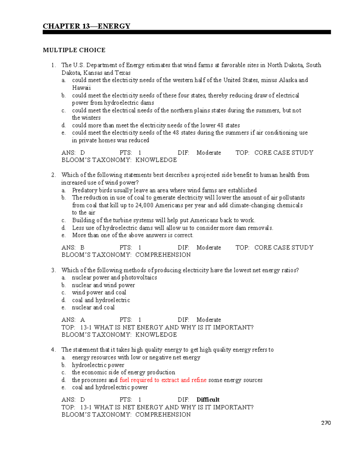 Chapter 13: Energy - Multiple Choice Questions and Answers - Studocu