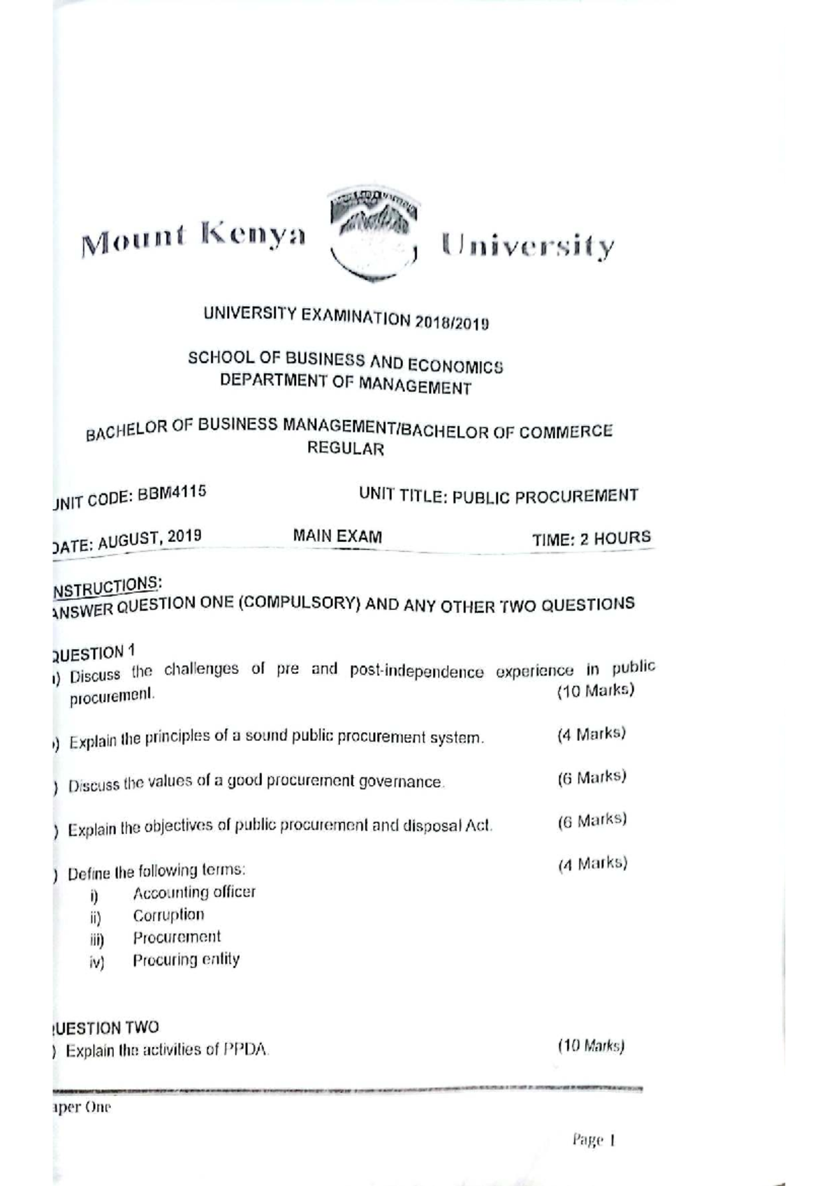 Public Procurement BBM4115 Past Exam Papers - Comprehensive Review ...