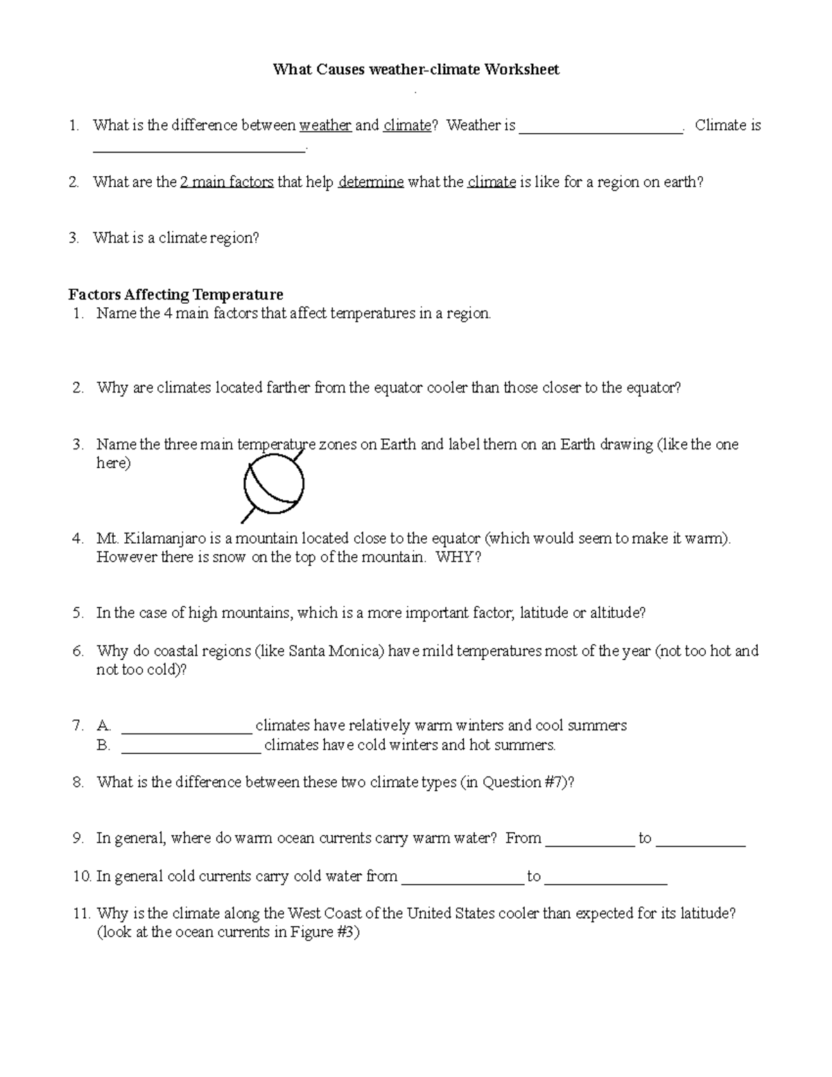 Climate-worksheet - SCIENCE NOTES - What Causes weather-climate ...