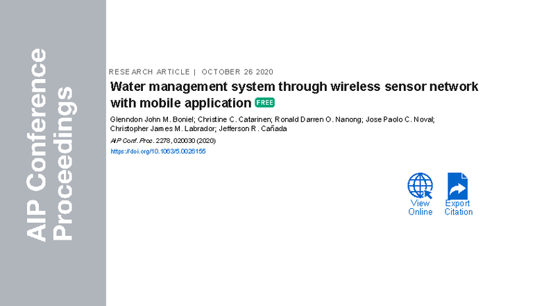 Water Management System via WSN & Mobile App (ENGR 2278) - Studocu