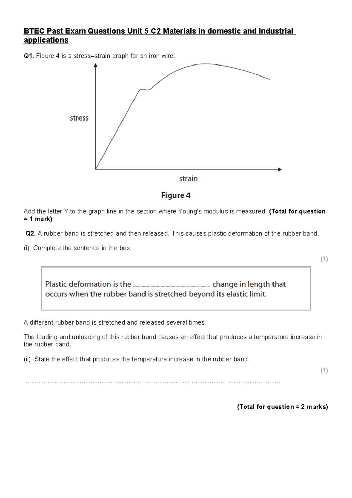 BTEC Unit 5 C2 Physics: Past Exam Questions on Materials - Studocu