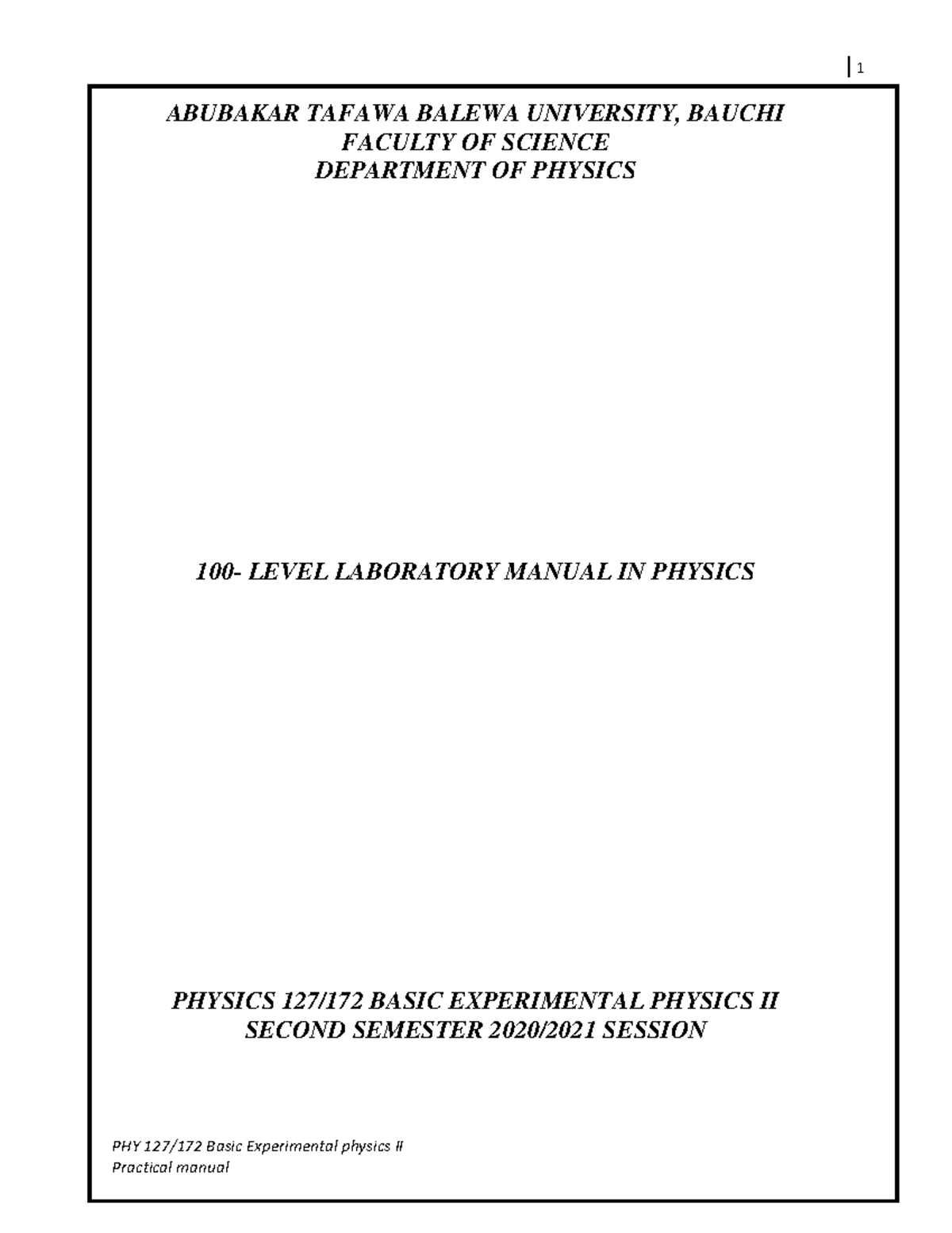 PHY 172 Laboratory Manual: Basic Experimental Physics II - Studocu