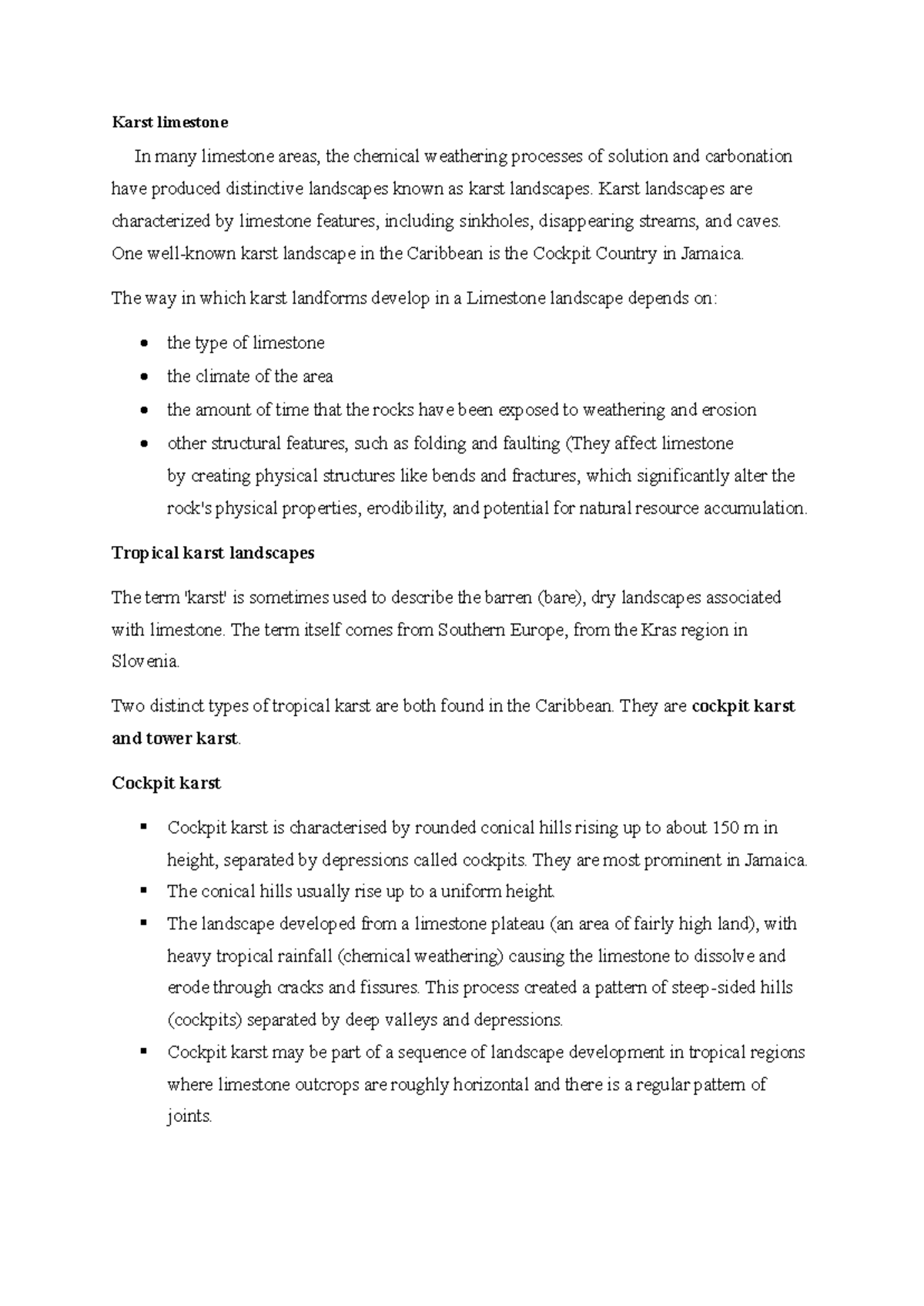Karst Limestone and Coastal Processes: Geo Notes - Studocu