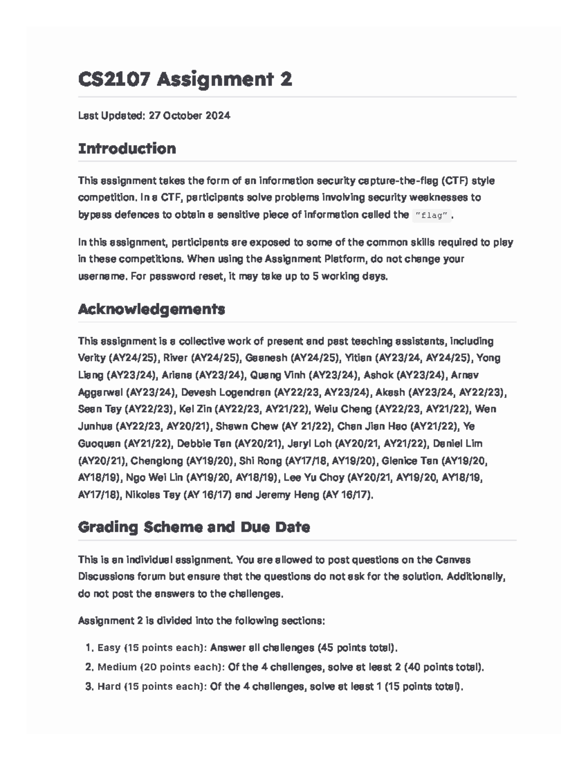 CS 2107 Assignment 2: Info Sec CTF Challenge Overview and Details - Studocu