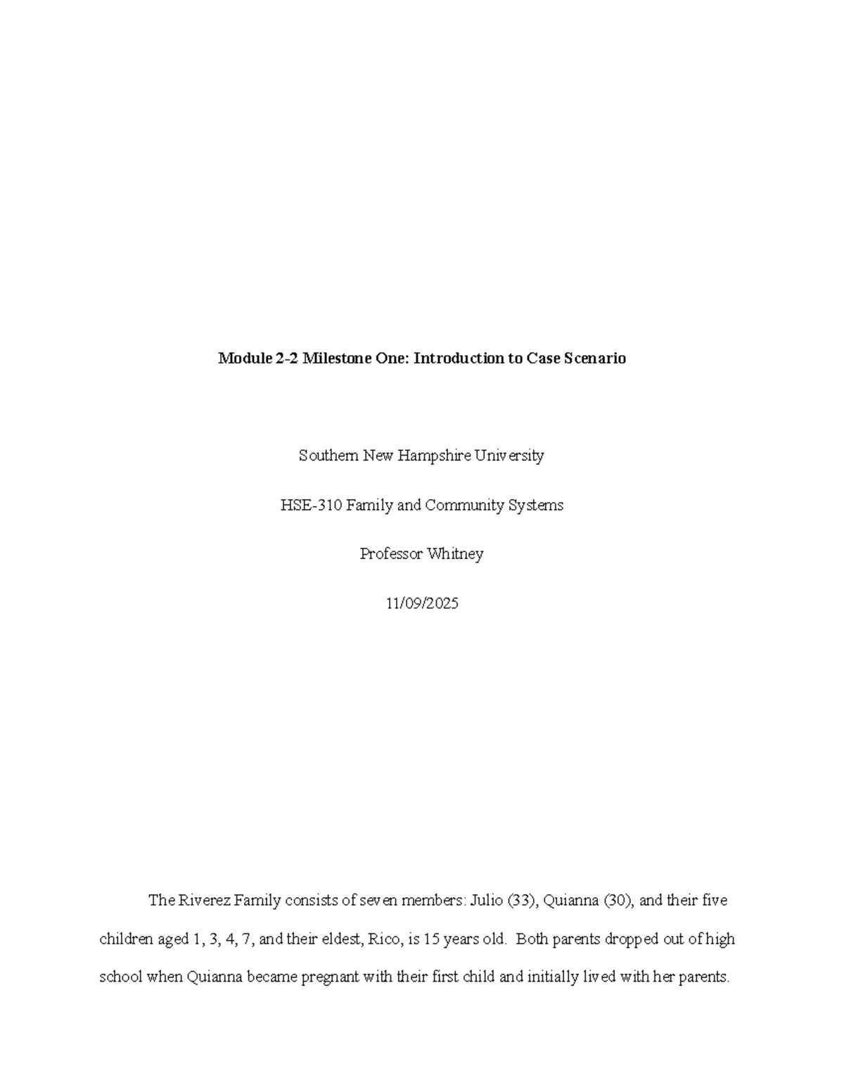 Module 2-2: Case Study on the Riverez Family Dynamics - Studocu